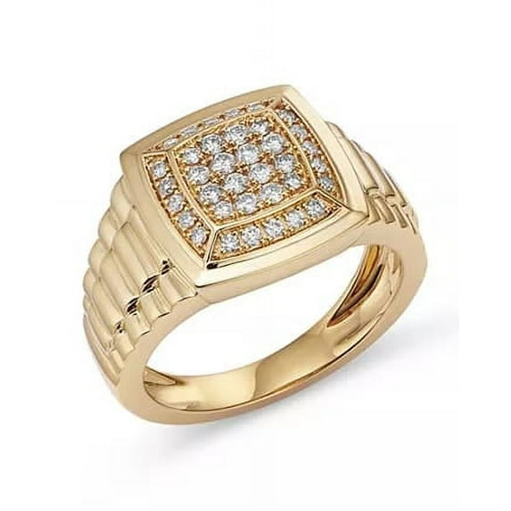 925 Sterling Silver Flawless Mens Gold Diamond Ring , Men's Engagement ...