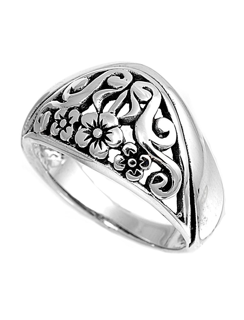 925 Sterling Silver Flower Filigree Ring Size 9 - Walmart.com