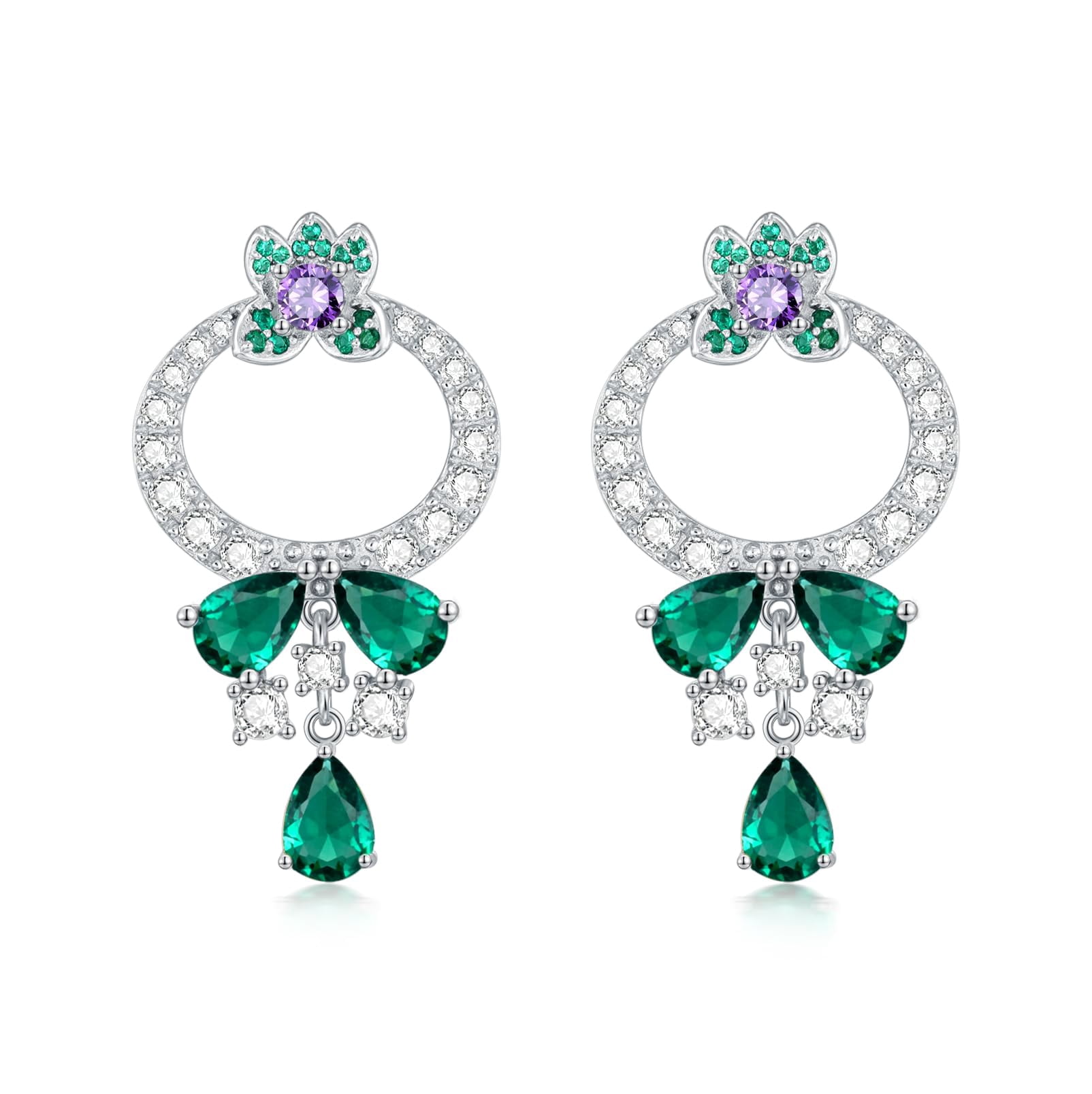 925 Sterling Silver Flower Leaf Cluster Dangle Earrings Bohemian Hoop ...