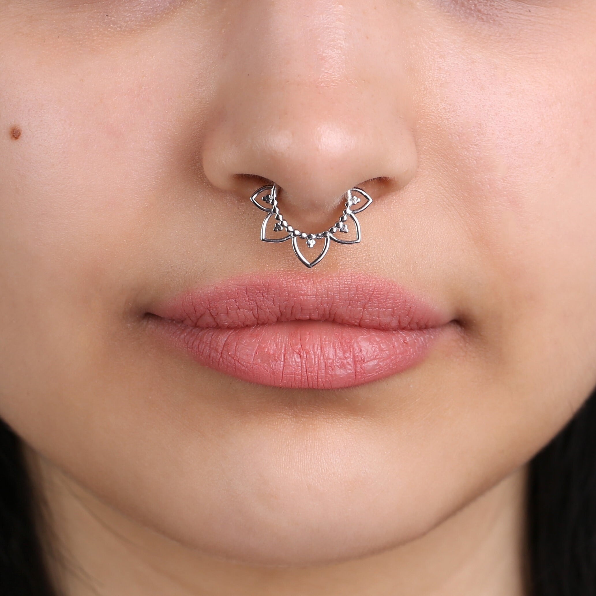 ChicBianca Flower Sterling Silver Body Piercing Jewelry, Septum Clicker ...