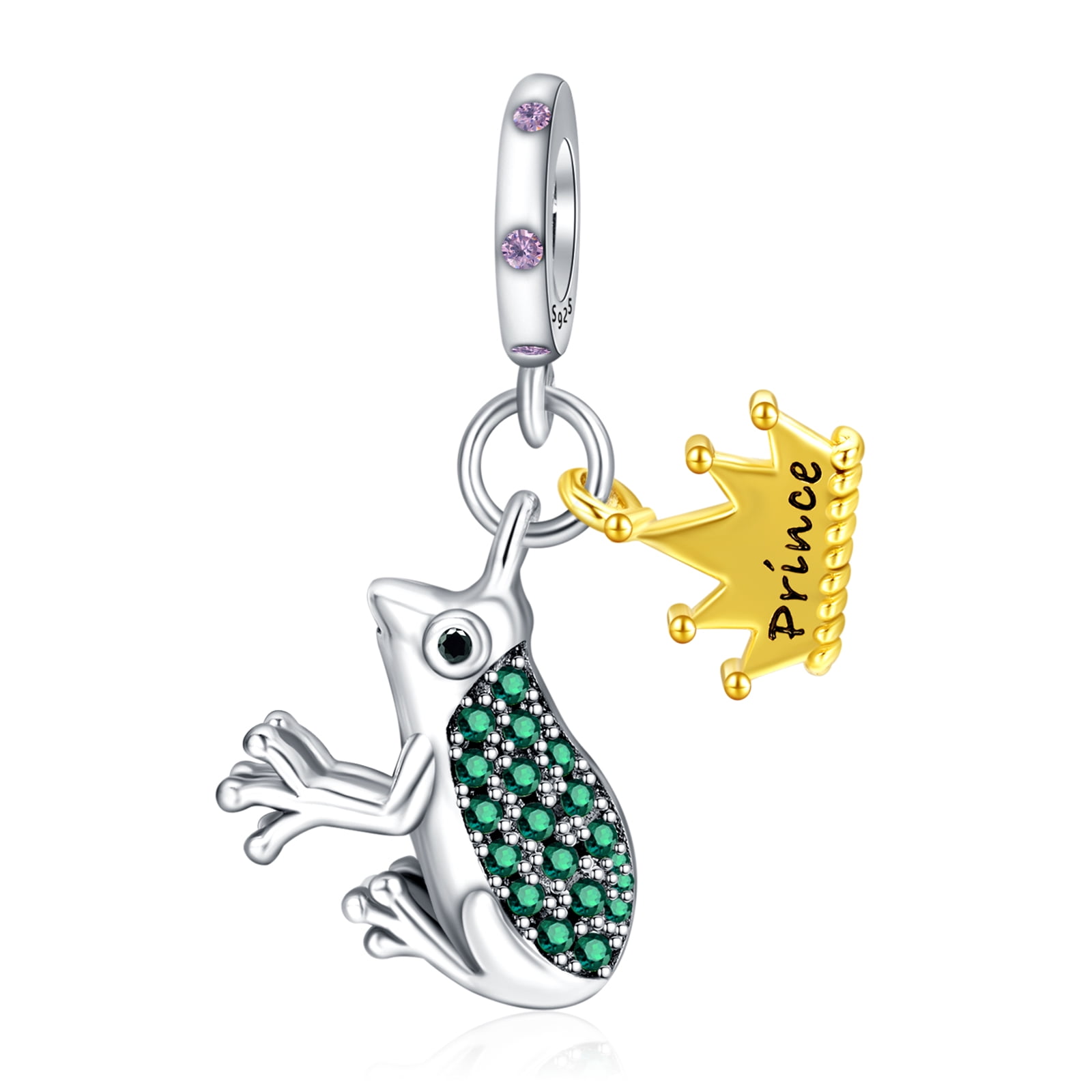 925 Sterling Silver Frog Princess Crown Dangle Two Tone Charm for ...
