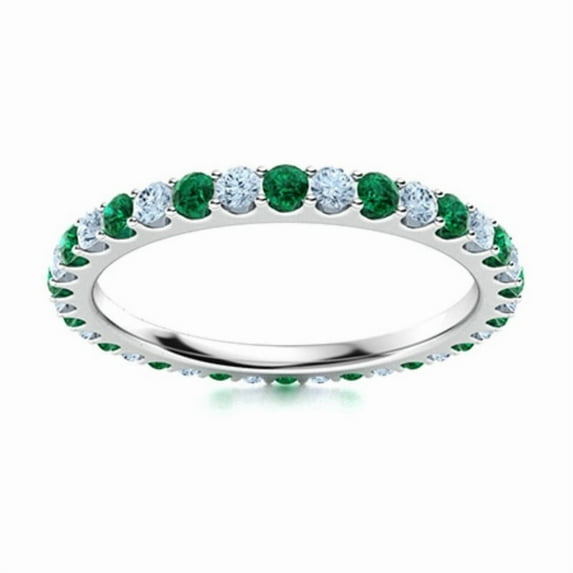 925 Sterling Silver Full Eternity 2MM Round Aquamarine & Emerald Ring ...