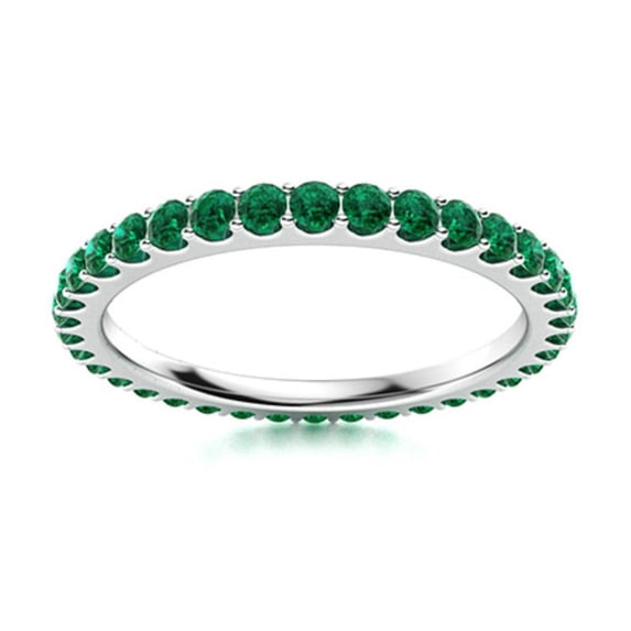 925 Sterling Silver Full Eternity 2MM Round White Topaz & Emerald Ring ...