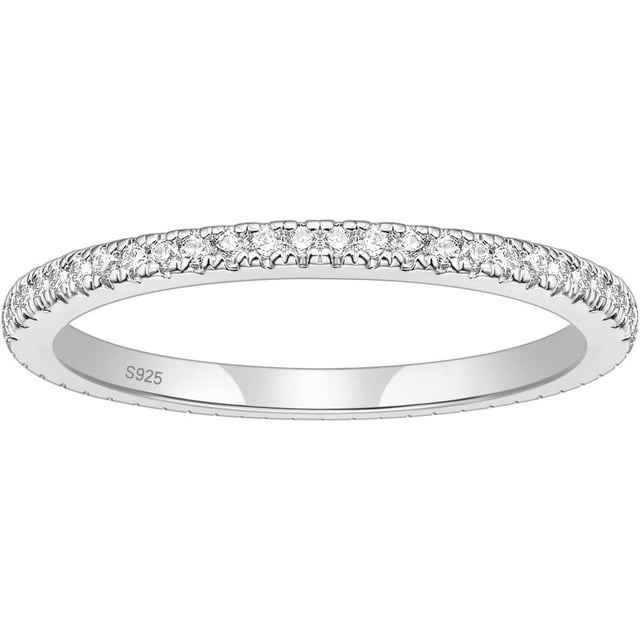 925 Sterling Silver Full Eternity 2MM White Zircon Wedding Band Ring ...