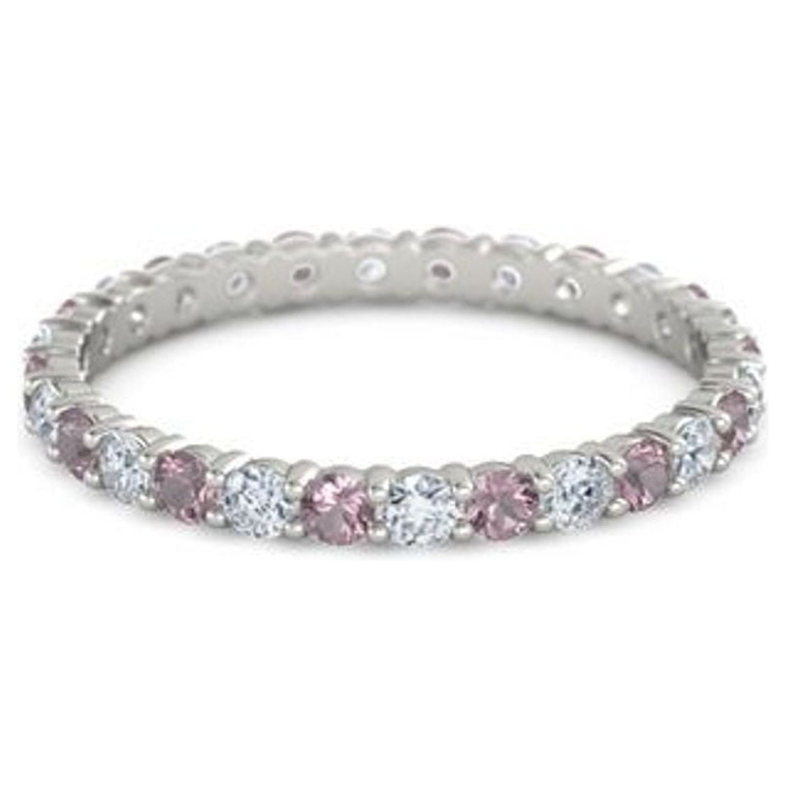 925 Sterling Silver Full Eternity Rhodolite Garnet With White Cz Round ...