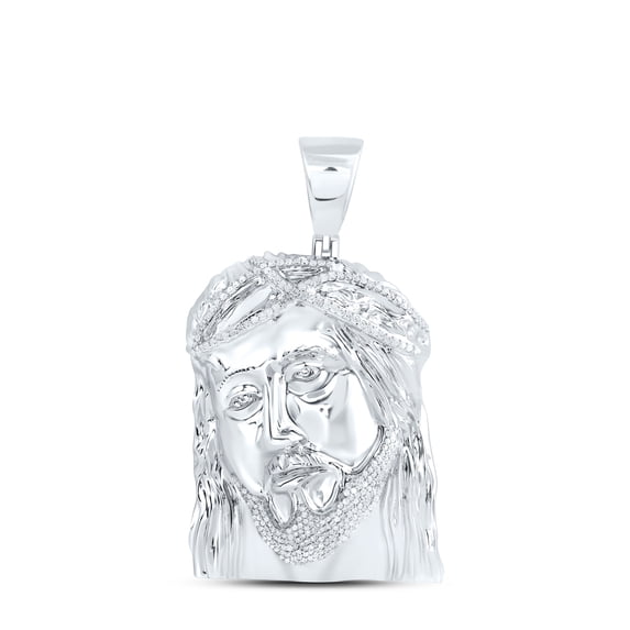 .925 Sterling Silver Genuine Diamond Religious Charm Jesus Face Pendant ...