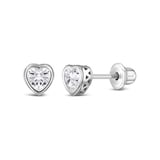 925 Sterling Silver Girls Simulated Diamond Birthstone Heart Screw Back ...