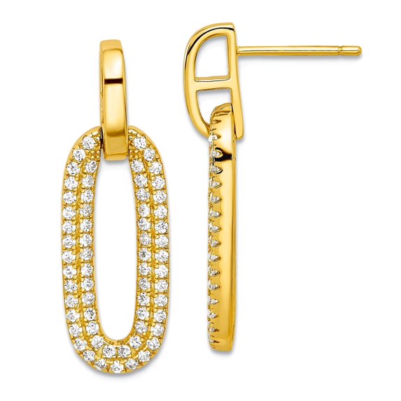 925 Sterling Silver Gold-tone Micro Pave Cubic Zirconia Post Long Drop ...
