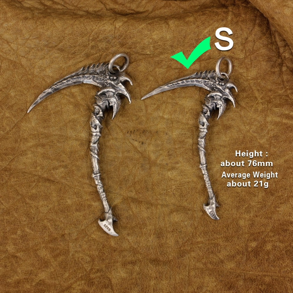 925 Sterling Silver Grim Reaper Skull Sickle Pendant Biker Punk Jewelry ...