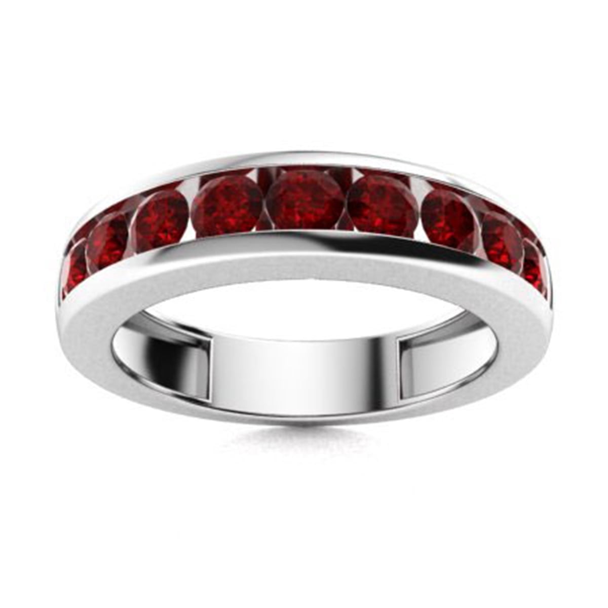 925 Sterling Silver Half Eternity 4MM Round Garnet Valentines Day Gifts ...