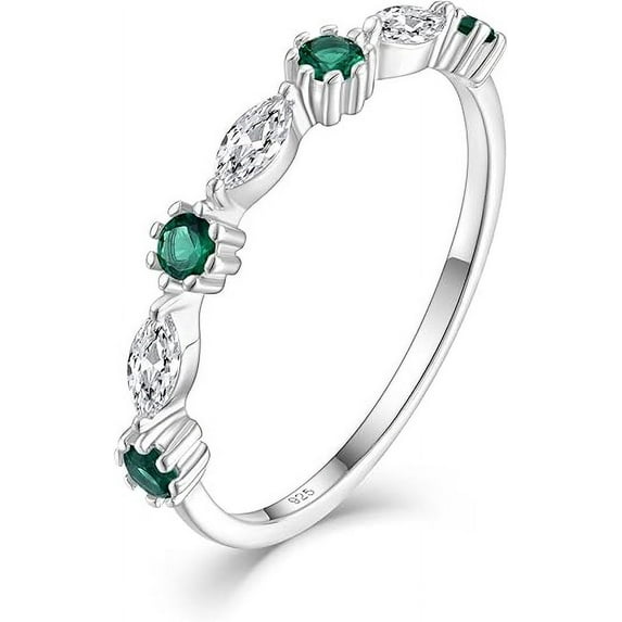 925 Sterling Silver Half Eternity CZ Rings, Round & Milgrain Cubic ...