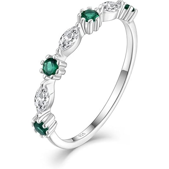 925 Sterling Silver Half Eternity CZ Rings, Round & Milgrain Cubic ...