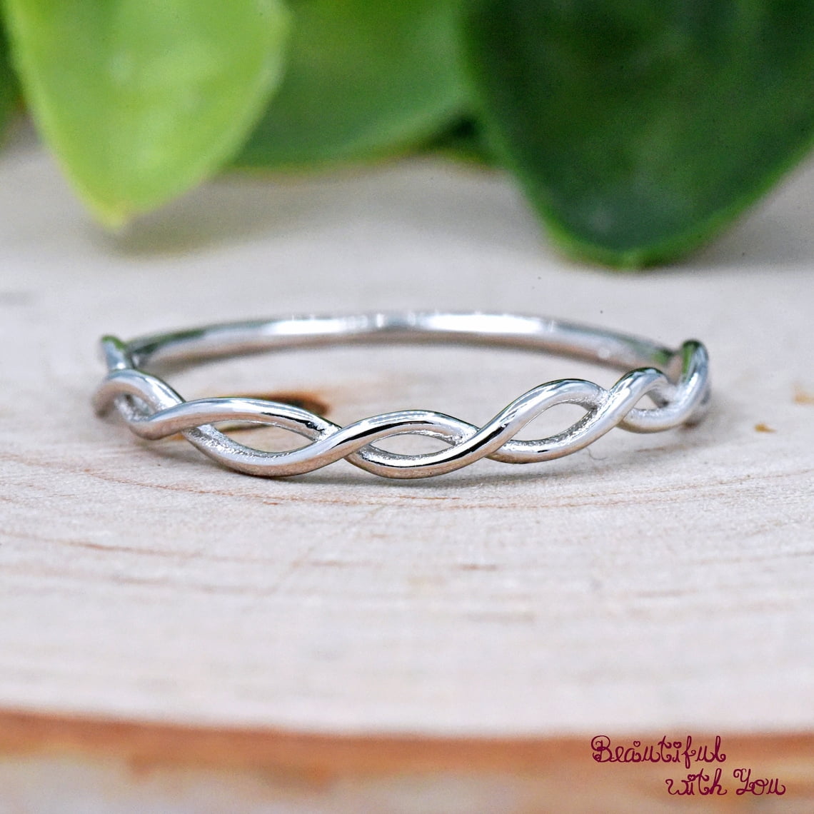 925 Sterling Silver Half Eternity Twisted Braided Ring, Minimalist Celtic Knot Ring, Twist Ring ...