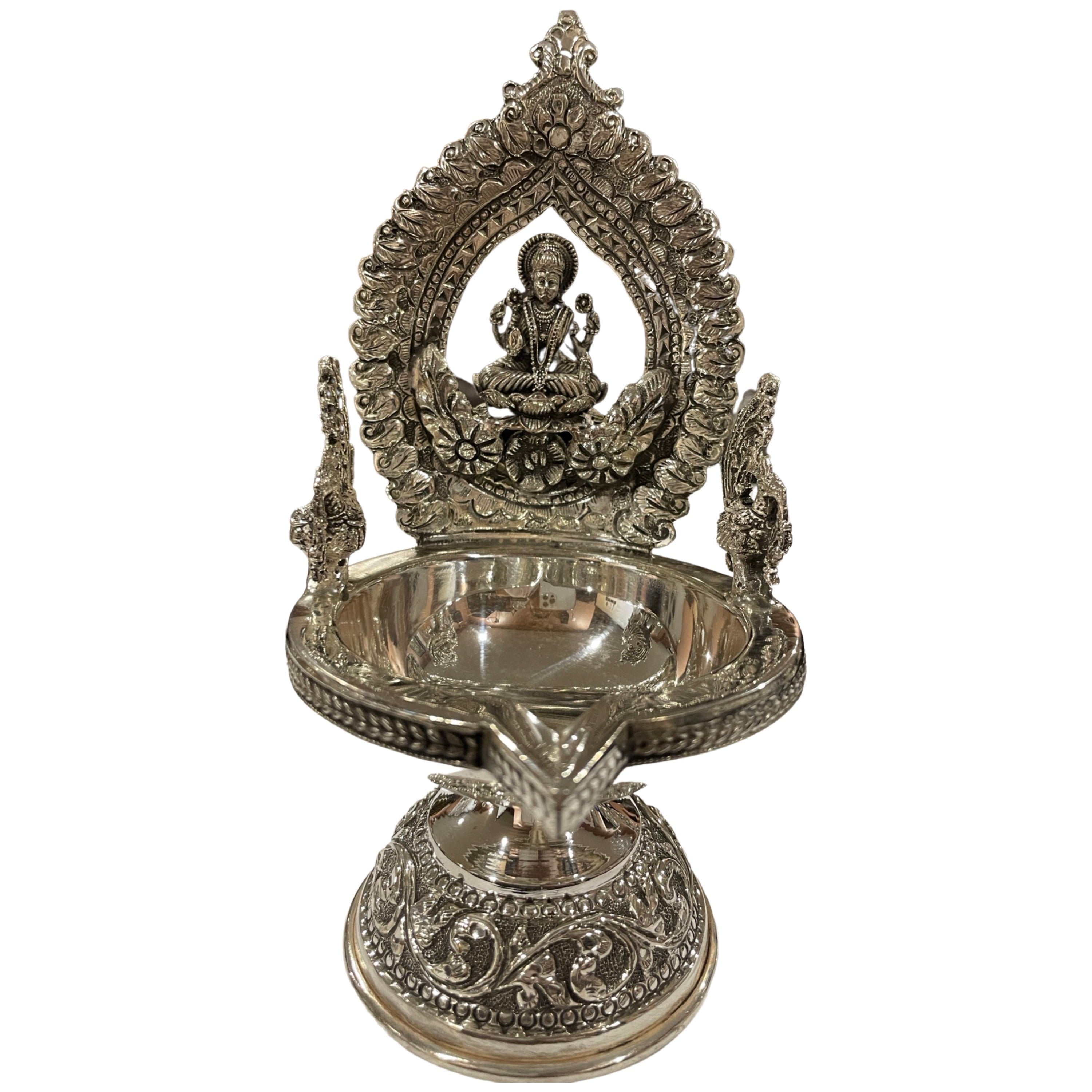 925 Sterling Silver Hallmarked Antique Style BIG Lakshmi / Kamakshi Solid Deepak (Diya) -#02 ...