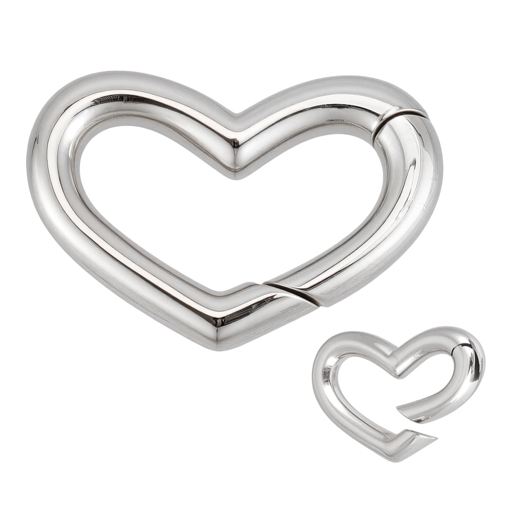 925 Sterling Silver Heart Carabiner Silver Hook Clip Clasp with Spring ...