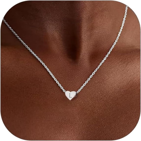 925 Sterling Silver Heart Initial Necklaces for Women -Dainty ...