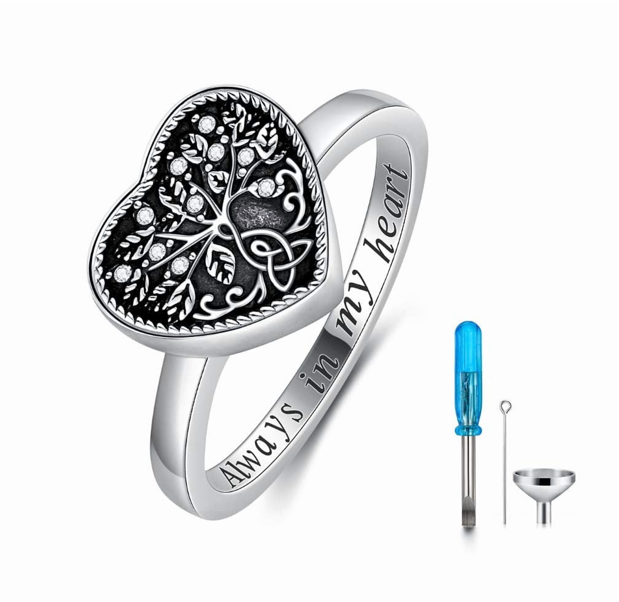 925 Sterling Silver Heart Tree of Life Celtic Knot Cremation Urn Ring ...