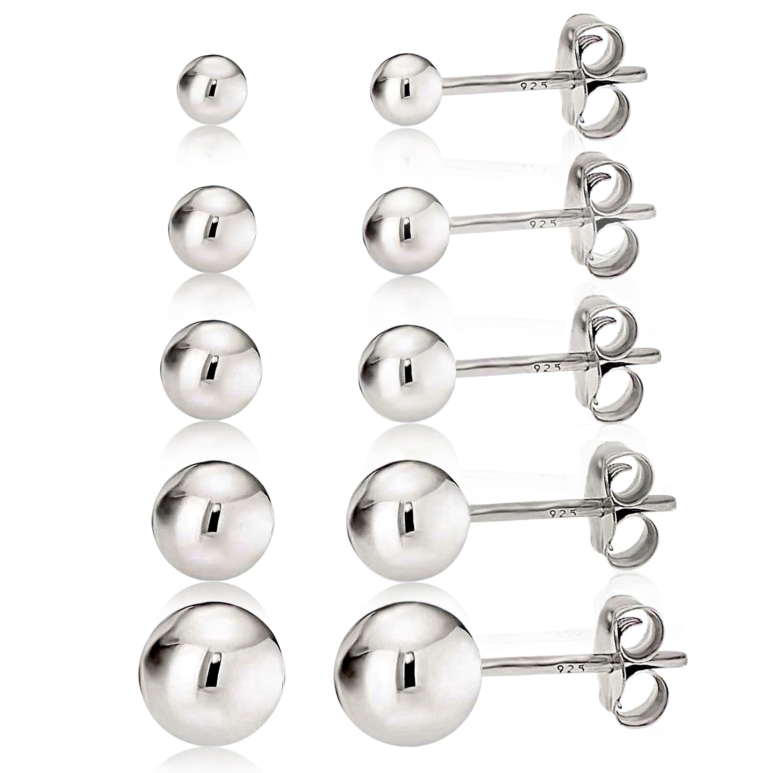 Kezef Women's 925 Sterling Silver High Polish Smooth Round Ball Stud ...