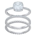 925 Sterling Silver His & Her Cushion-Cut Round Cubic-Zirconia Trio ...
