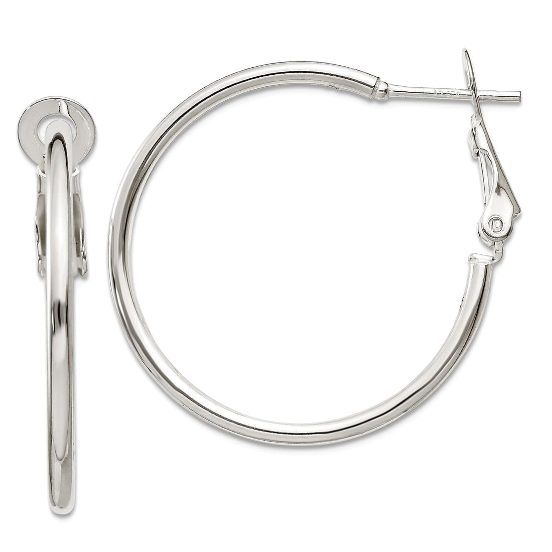 925 Sterling Silver Hollow Polished Hinged hoop Omega Back Hoop ...