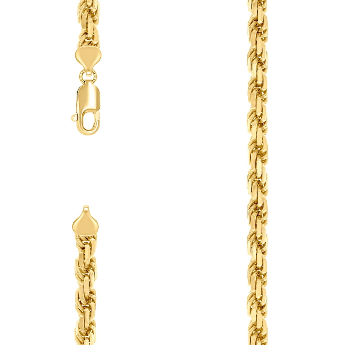 925 Sterling Silver Hollow Rope Chain Yellow 7.5mm 26 Inch Chain ...