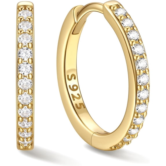 925 Sterling Silver Huggie Earrings for Women 14K Gold Plated Silver ...