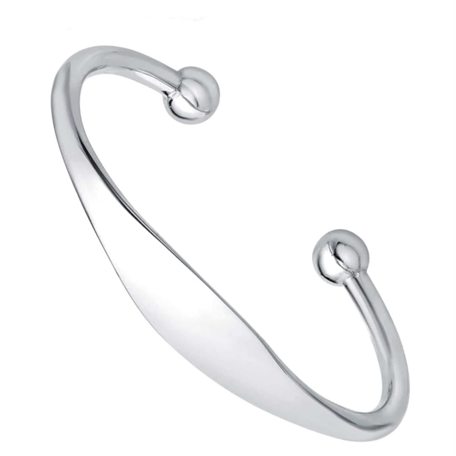 925 Sterling Silver ID Flat Torque Cuff Bangle Bracelet, 4mm Thick ...