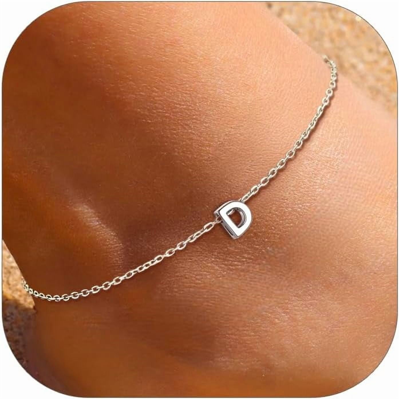 925 Sterling Silver Initial Ankle Bracelets for Women, Simple Dainty ...
