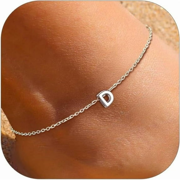 925 Sterling Silver Initial Ankle Bracelets for Women, Simple Dainty ...