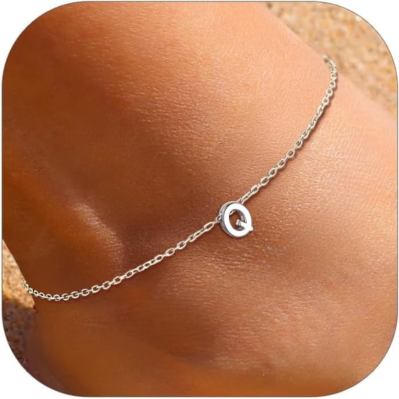 925 Sterling Silver Initial Ankle Bracelets for Women, Simple Dainty ...