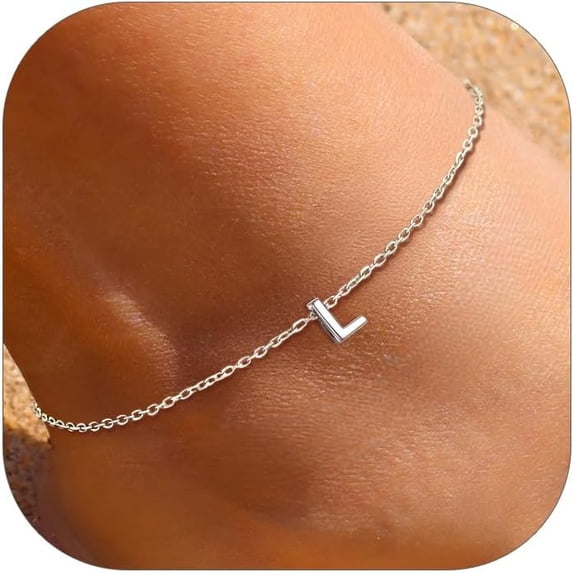 925 Sterling Silver Initial Ankle Bracelets for Women, Simple Dainty ...