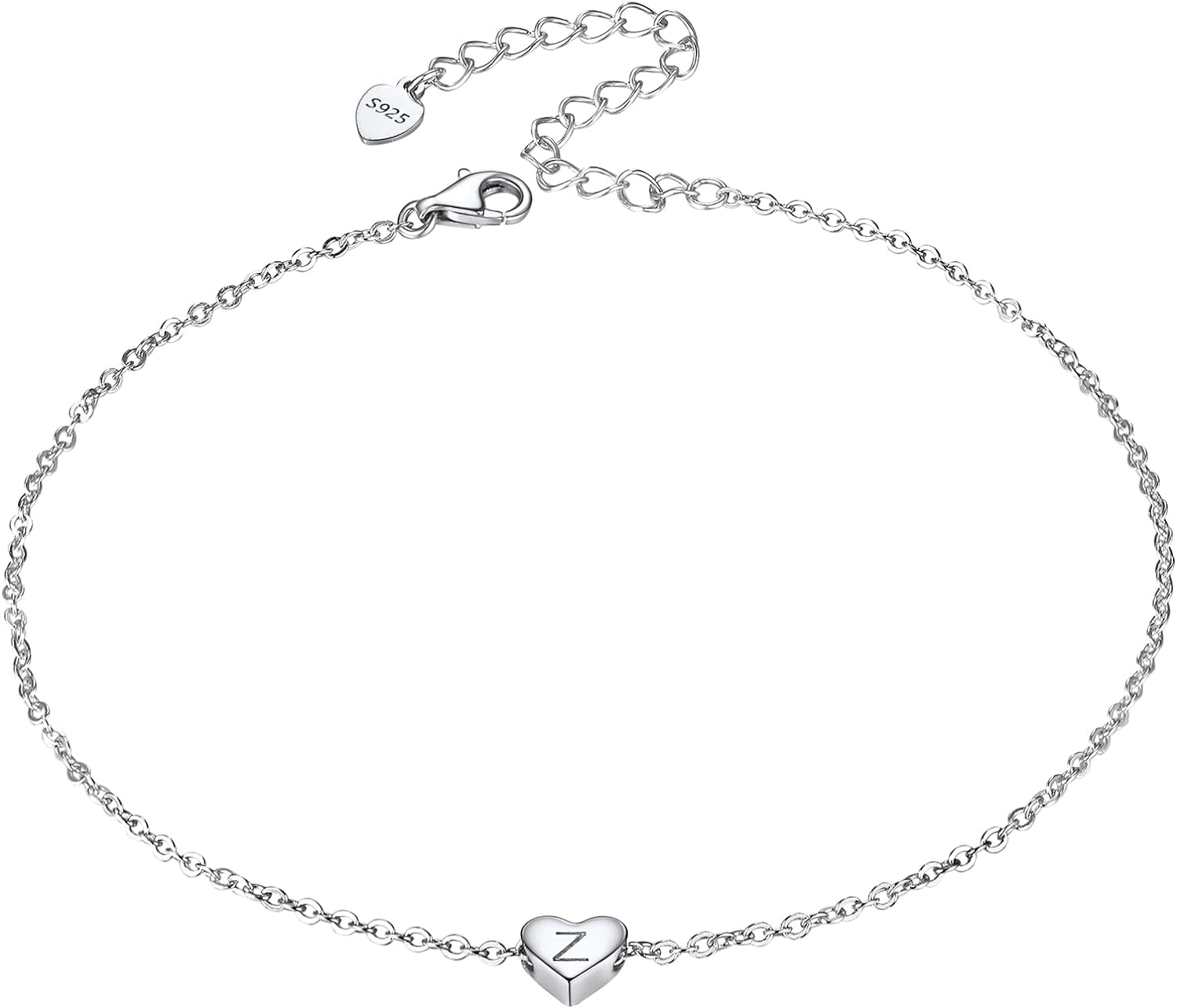 925 Sterling Silver Initial Anklets For Women, Heart Ankle Bracelet For Women Letter Alphabet ...