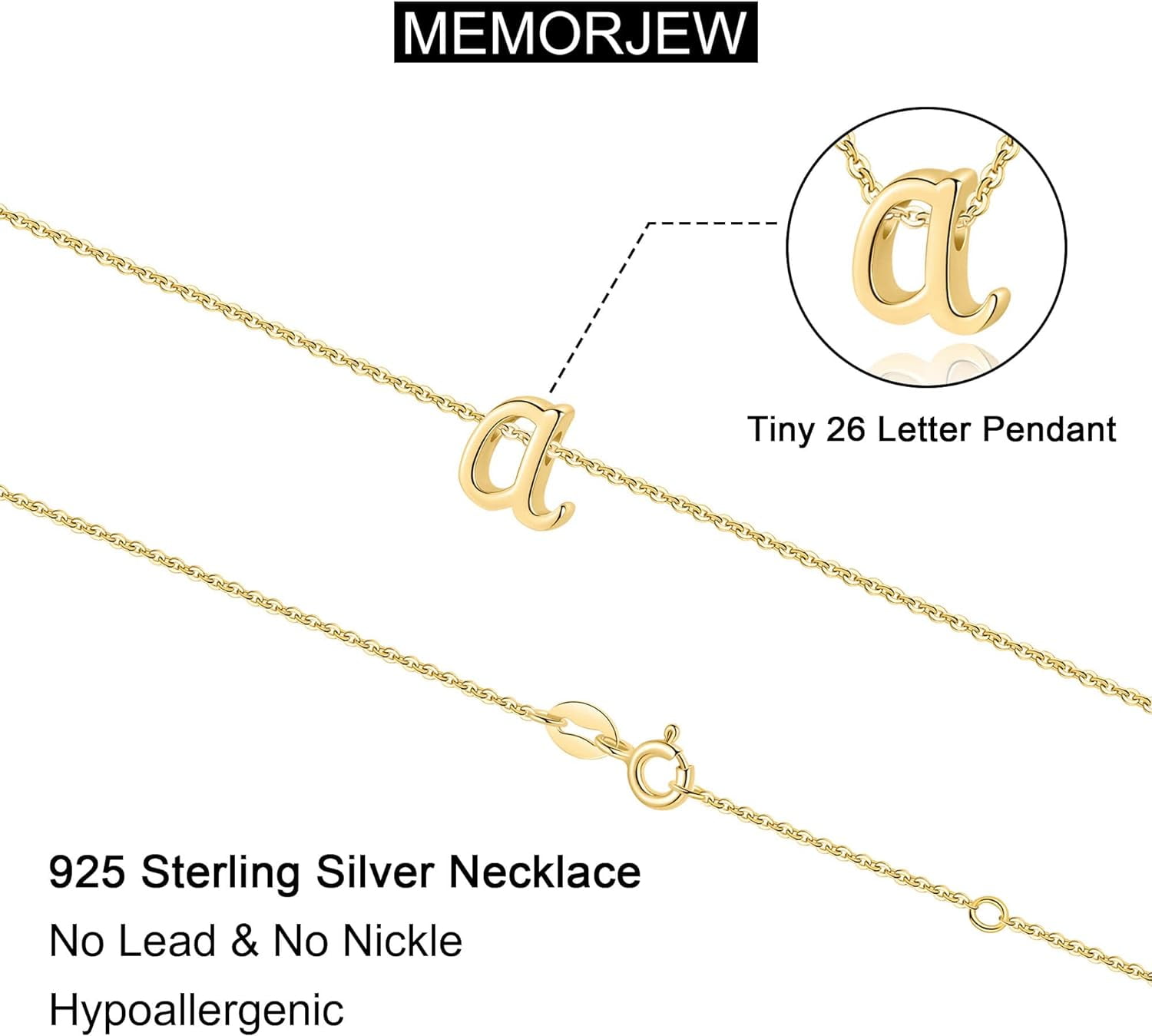 925 Sterling Silver Initial Necklace For Women, Dainty Hypoallergenic ...