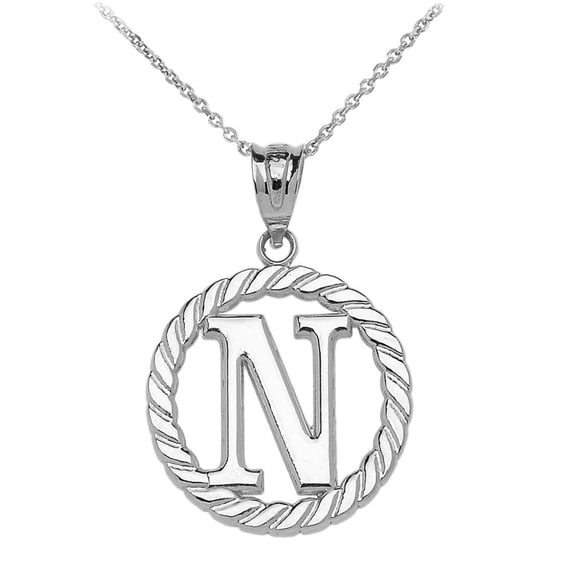 925 Sterling Silver Initial in Rope Circle Pendant / Necklace Initial N ...