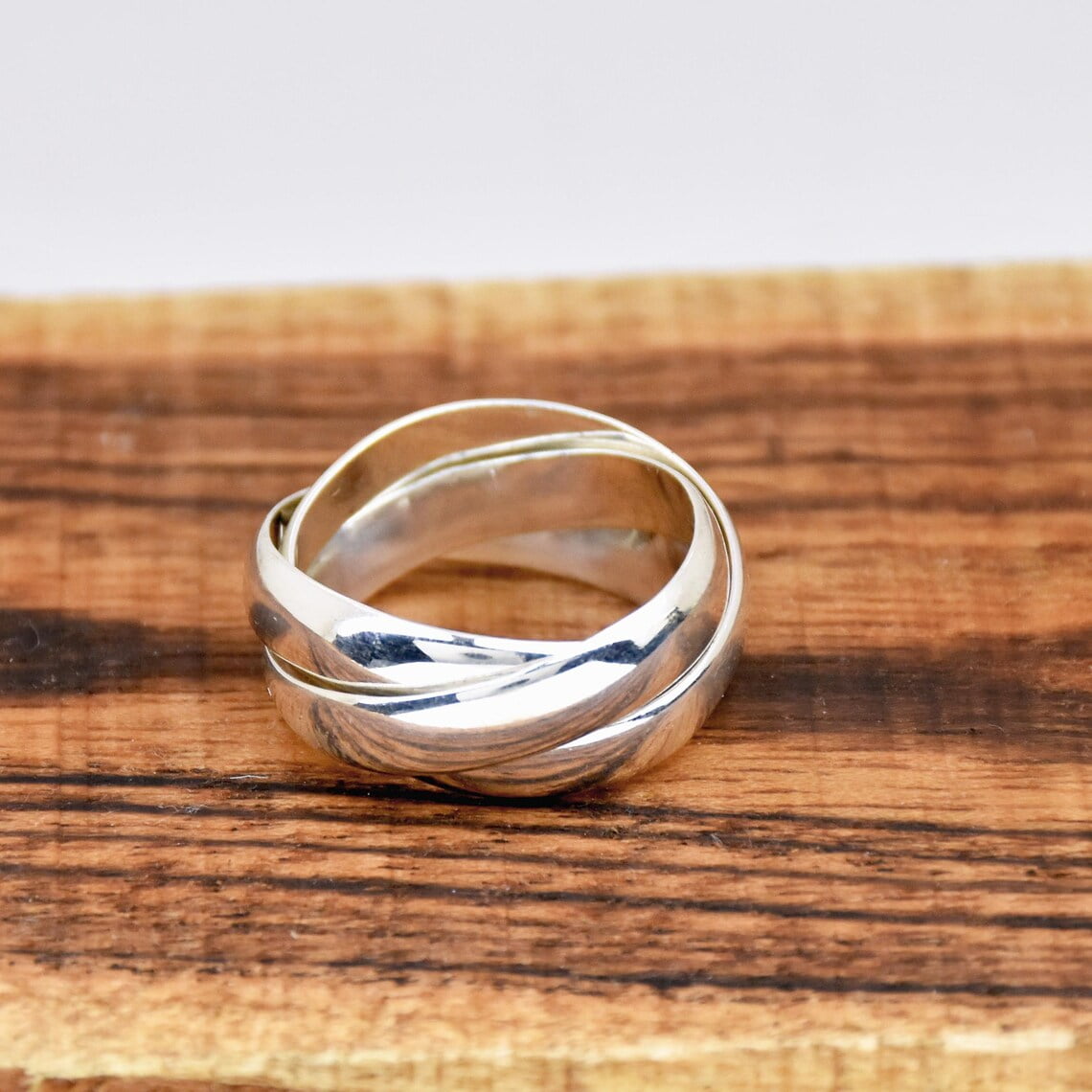 925 Sterling Silver Interlocked Ring, Triple Band Ring, Rolling Ring ...