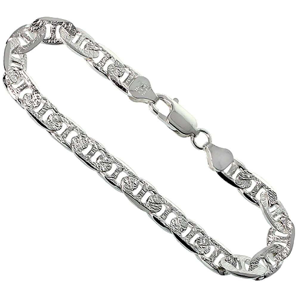 925 Sterling Silver Italian Diamond Cut Mariner Link Chain Necklace 8mm ...