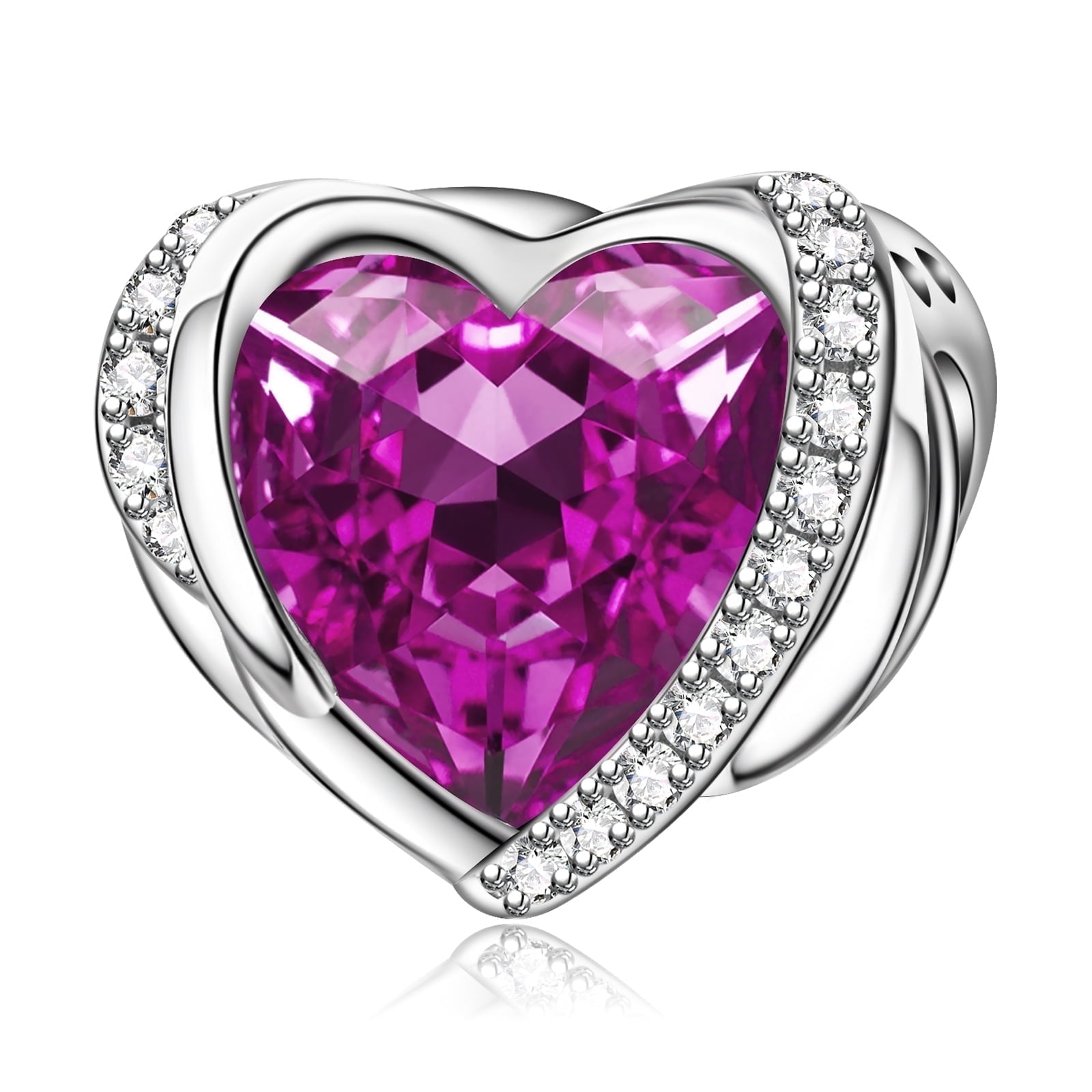 925 Sterling Silver July Birthstone Angel Wing Heart Charm for Bracelet ...