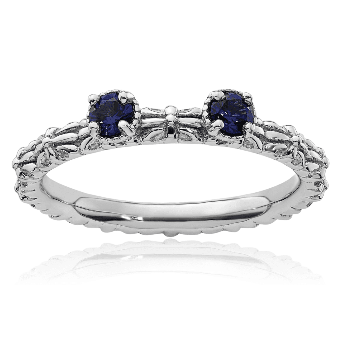 925 Sterling Silver Lab Blue Sapphire Two Stone Stacking Ring Gemstone ...