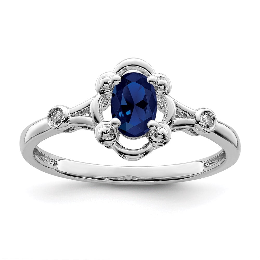 925 Sterling Silver Lab Created Sapphire and Diamond Ring Fine Jewelry ...