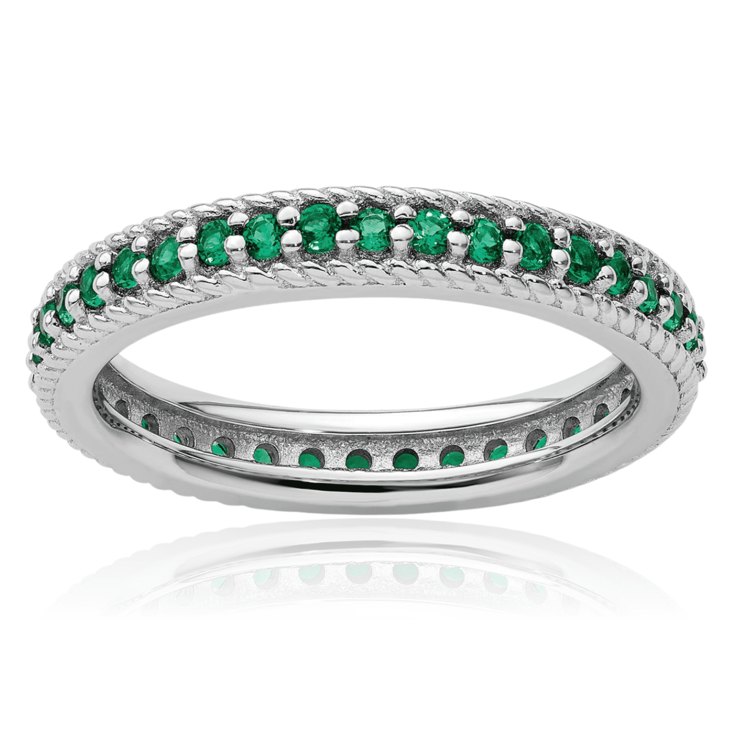 925 Sterling Silver Lab Green Emerald Eternity Stacking Ring Gemstone ...