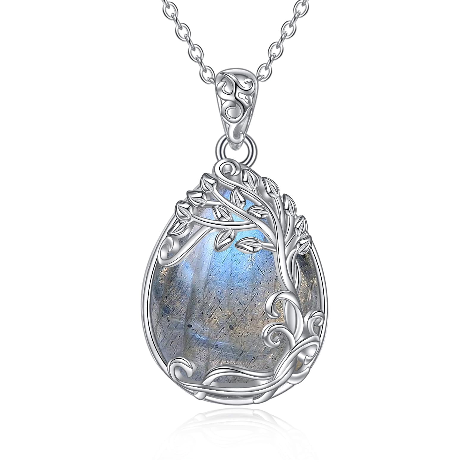 925 Sterling Silver Labradorite Necklace Tree of Life Teardrop ...