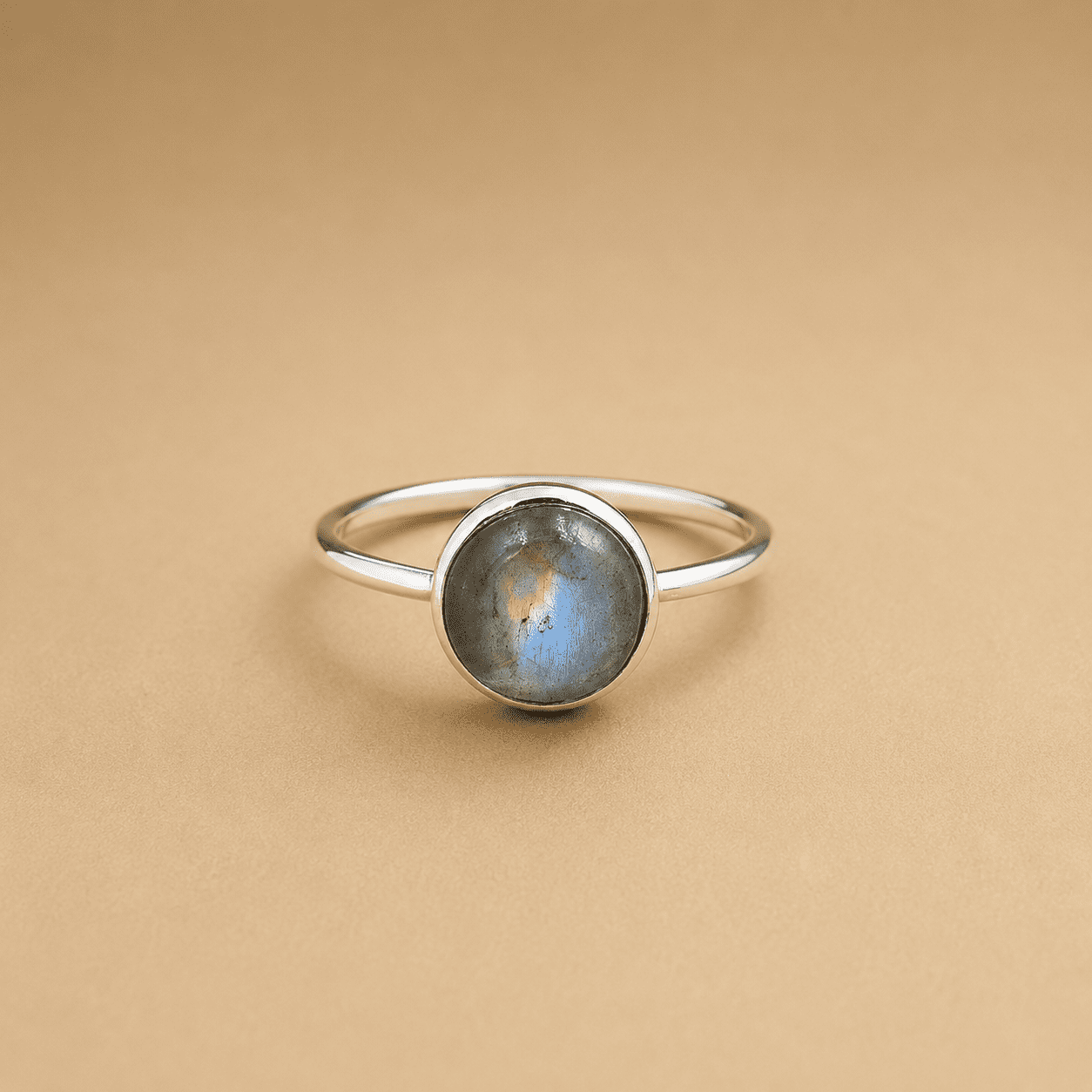 925 Sterling Silver Labradorite Ring – Minimalist Round Gemstone Ring ...