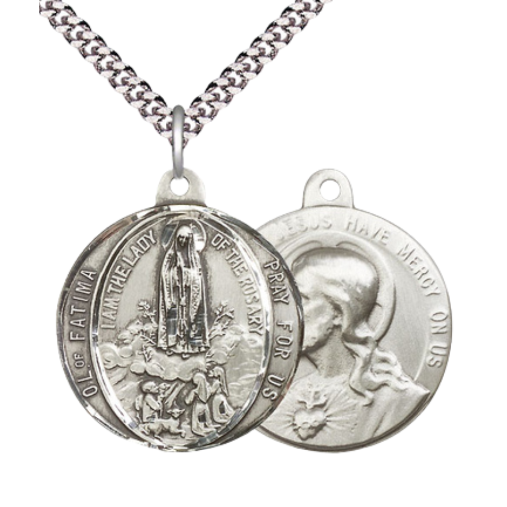 .925 Sterling Silver Our Lady of Fatima Sacred Heart of Jesus Medal ...