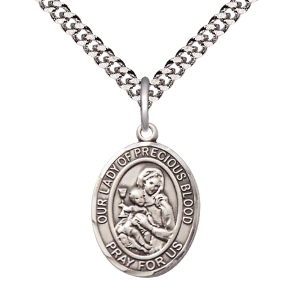 .925 Sterling Silver Our Lady of the Precious Blood Medal Pendant on 24 ...