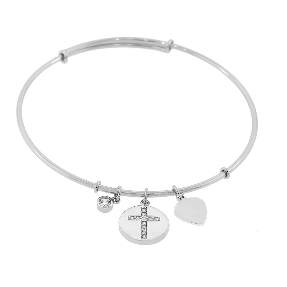 925 Sterling Silver Latin Cross Religious Bezel-Set CZ Love Heart ...