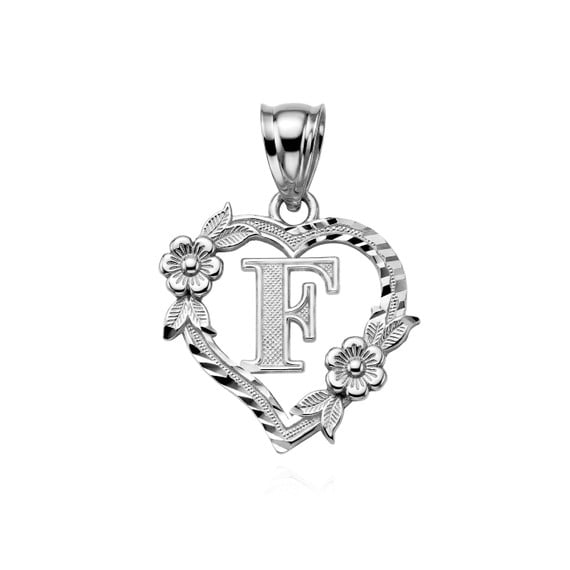 925 Sterling Silver Letter "A-Z" Initial Flower Heart Monogram Initial ...