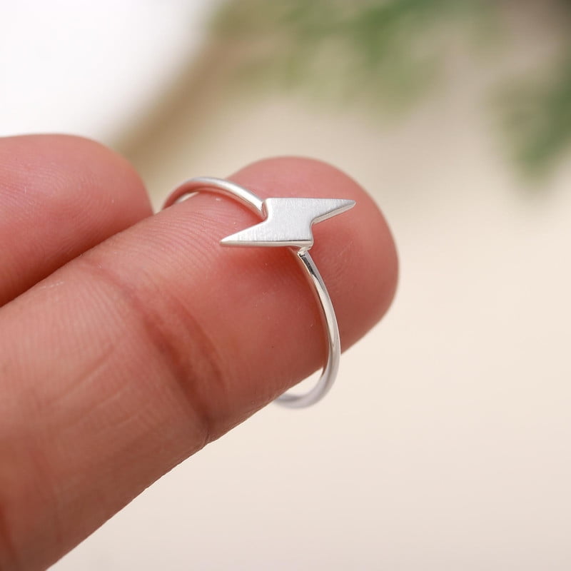 925 Sterling Silver Lightning Bolt Ring – Handmade Minimalist Electro Power Ring, Thunderbolt ...