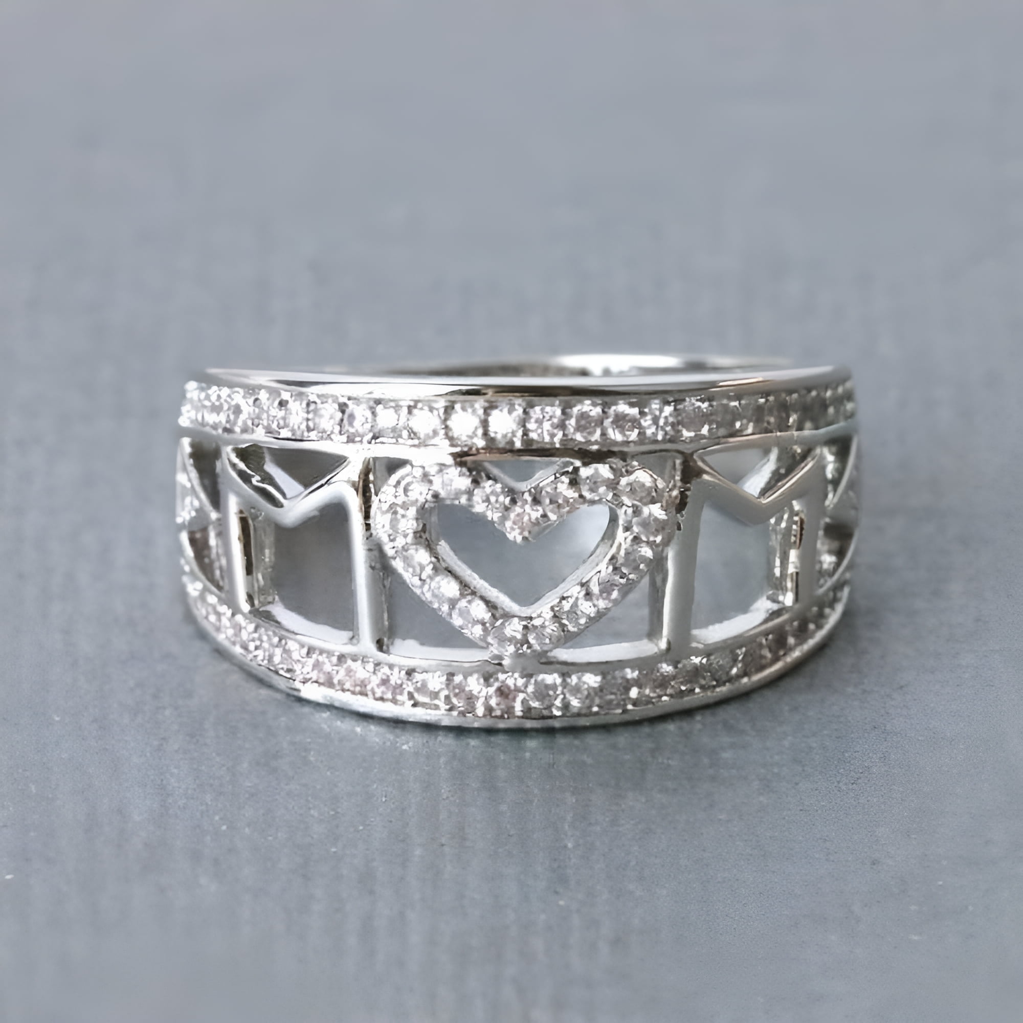 925 Sterling Silver MOM Letter Diamond Mummy Band Rings - Walmart.com