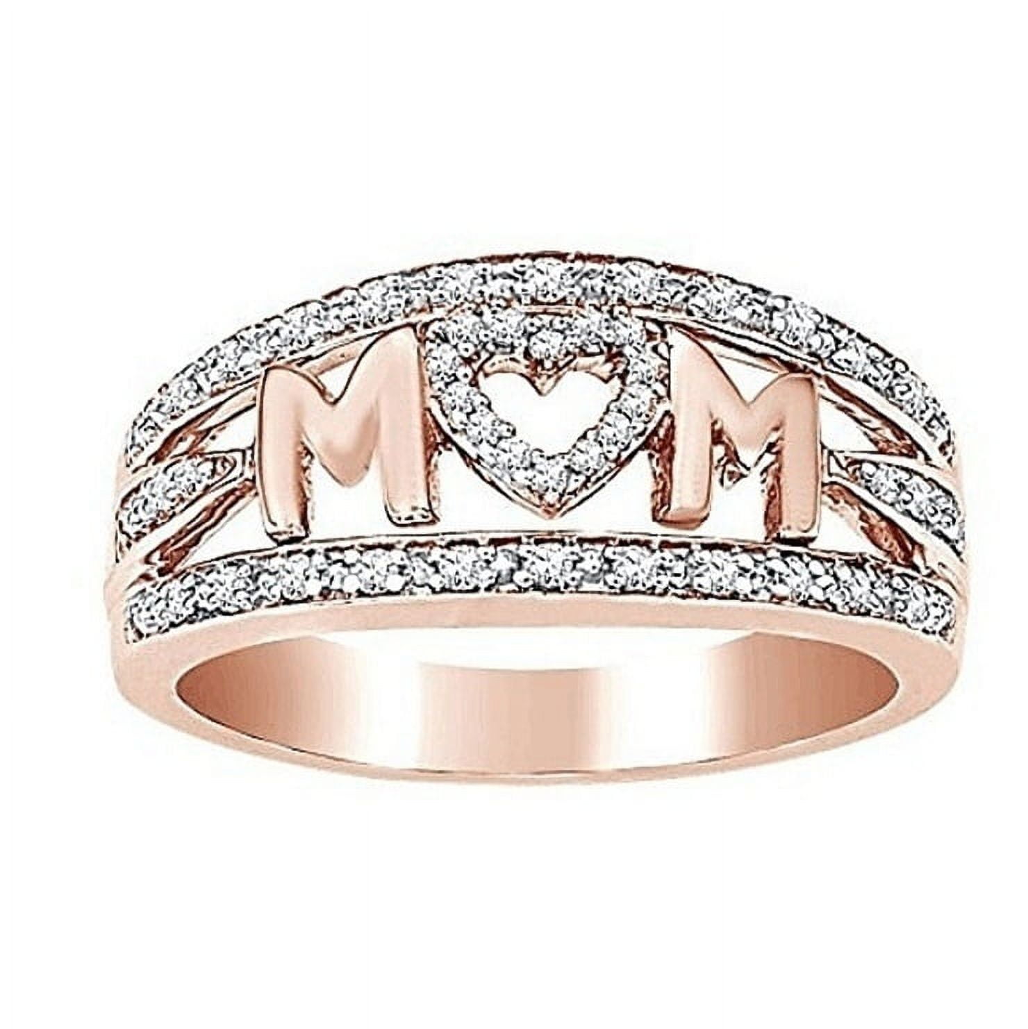925 Sterling Silver MOM Letter Diamond Mummy Band Rings - Walmart.com