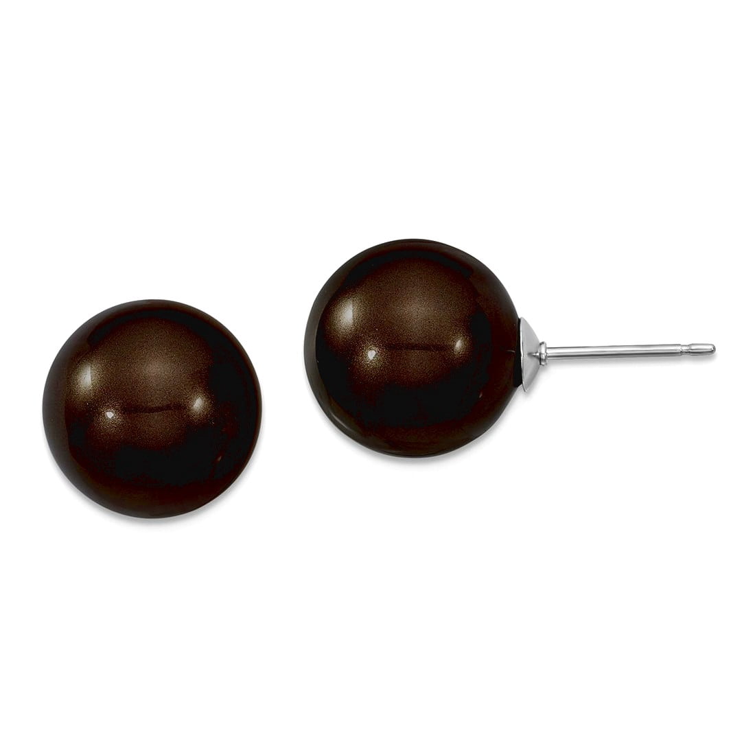 925 Sterling Silver Majestik Rhodium Plated12-13mm Black Imitat Shell ...